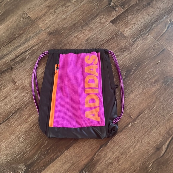 adidas | Bags | Adidas Black Purple And Neon Orange Drawstring Bag Euc ...